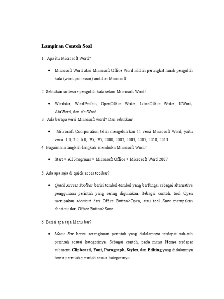 Contoh Soal Microsoft Word dan Fungsinya | PDF