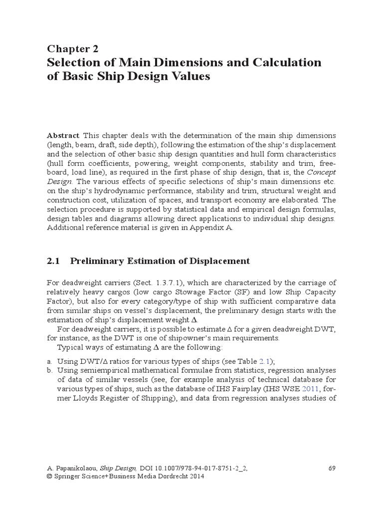 Selection of Main Dimensions and Calculation of Basic Ship Design ...