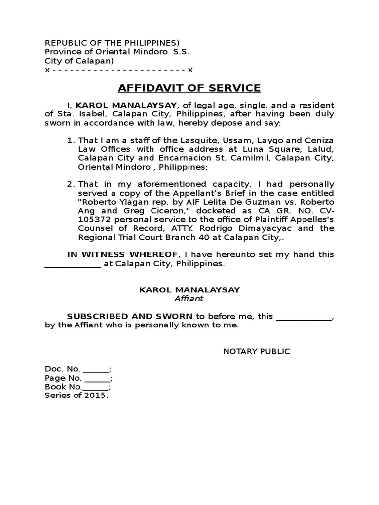 Affidavit of Service | Affidavit | Civil Law (Common Law)