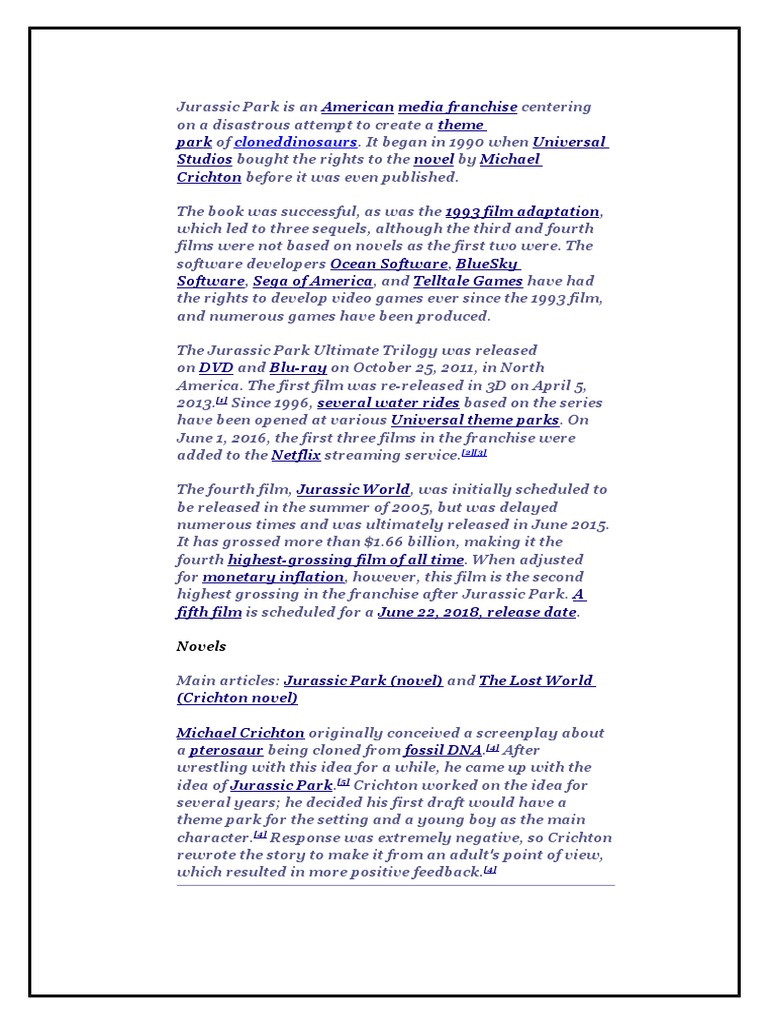 Jurassic Park | PDF | Leisure