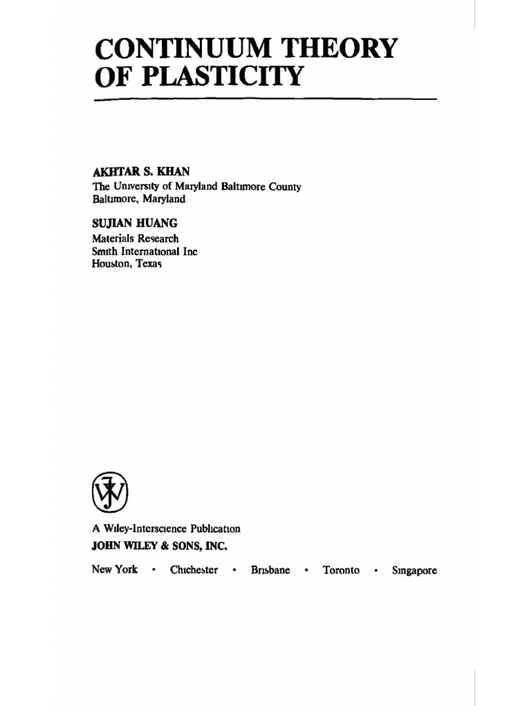 Continuum Theory of Plasticity by Khan and Huang PDF | PDF