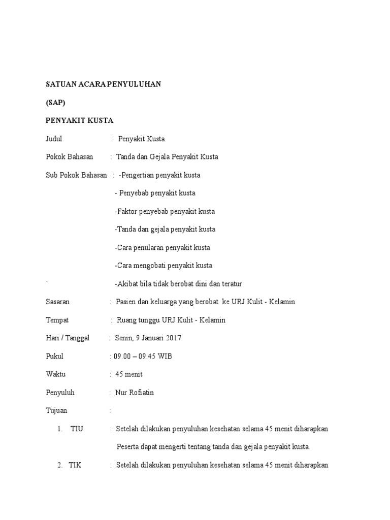 Satuan Acara Penyuluhan (Sap) Kusta | PDF