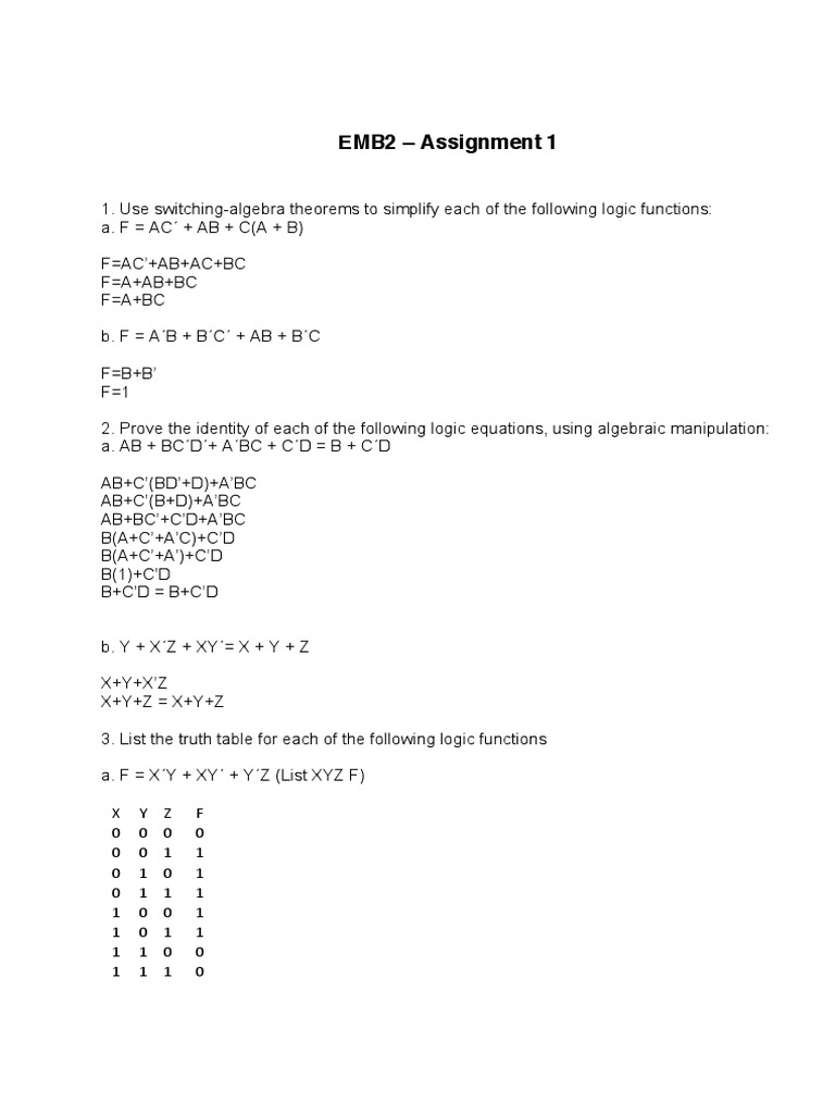 Assignment 1 | PDF | Boolean Algebra | Teaching Mathematics