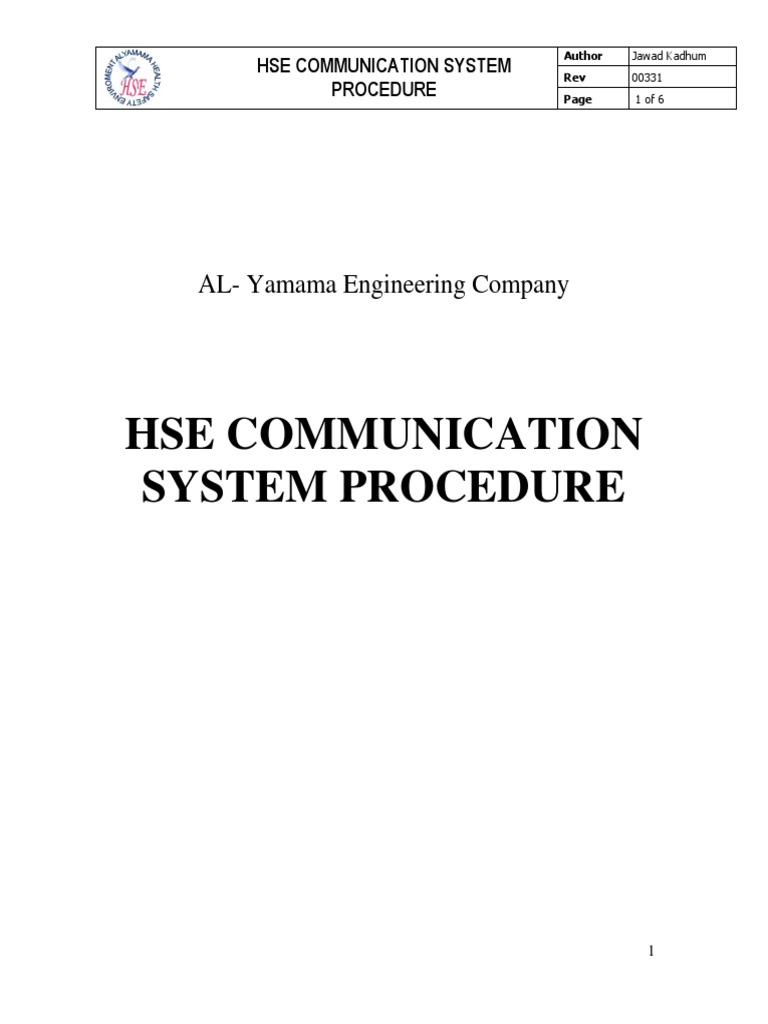 5.2.21 AY HSE Communication Procedure | Employment | Project Manager
