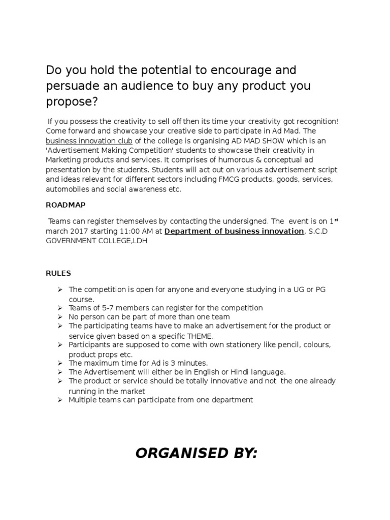 Ad Mad Show: Creative Ad Competition | PDF