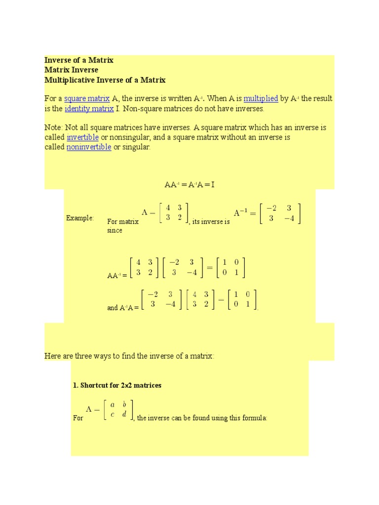 Square Matrix Multiplied Identity Matrix: Inverse of A Matrix Matrix ...