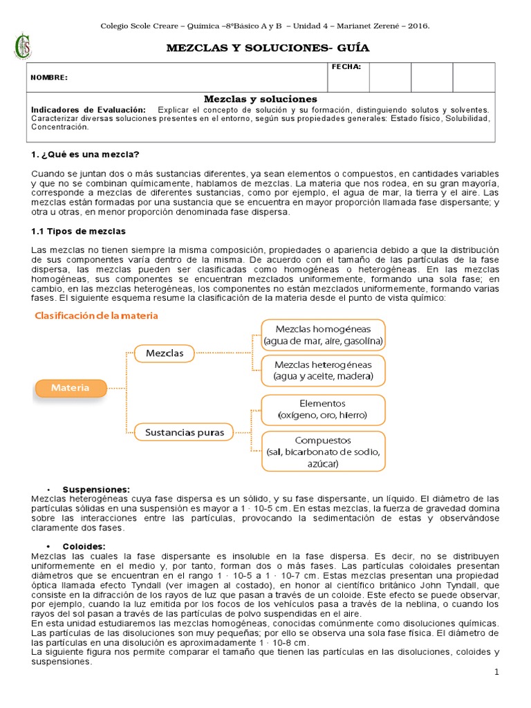 Guía Mezclas y Soluciones | Descargar gratis PDF | Solubilidad | Mezcla