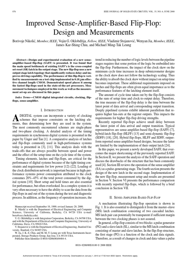 Improved Sense-Amplifier-Based Flip-Flop - Design and Measurements ...