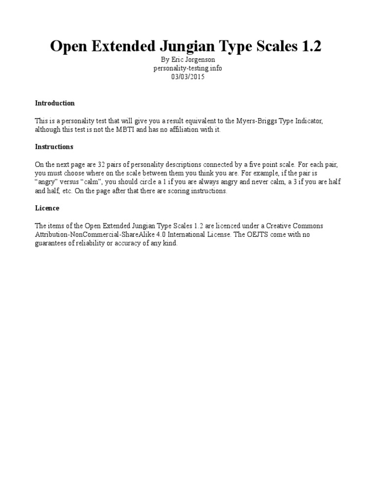 Open Extended Jungian Type Scales 1.2 PDF | PDF