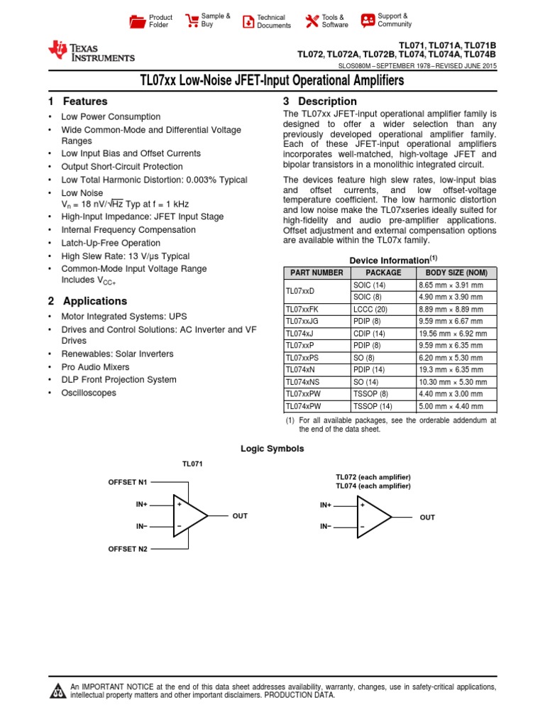 tl072 PDF | Amplifier | Operational Amplifier