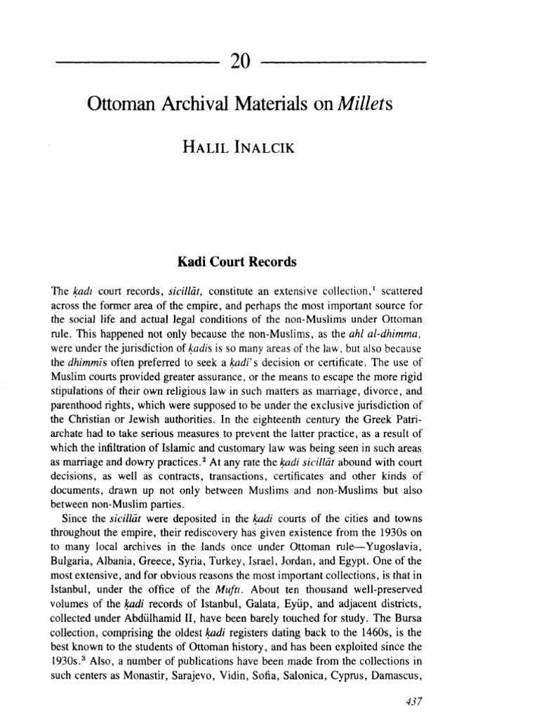 OTTOMAN ARCHiVAL MATERiALS ON MiLLETS - Halil İnalcık PDF | PDF ...