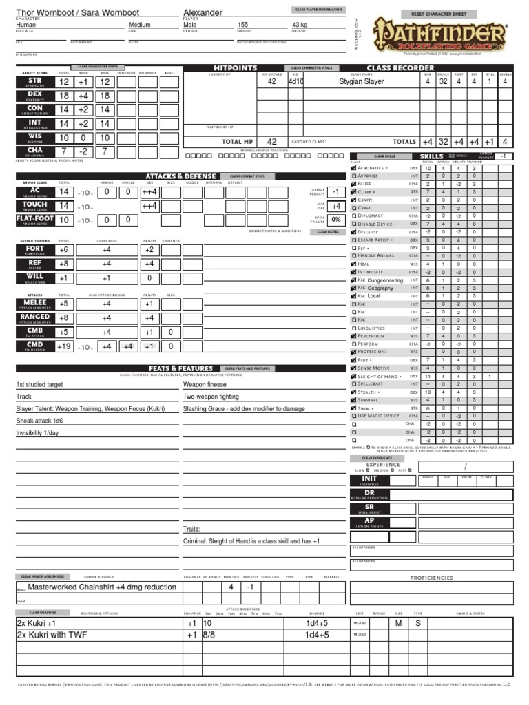 Pathfinder CharacterSheet.1.8InterActive | Role Playing Games | Gaming