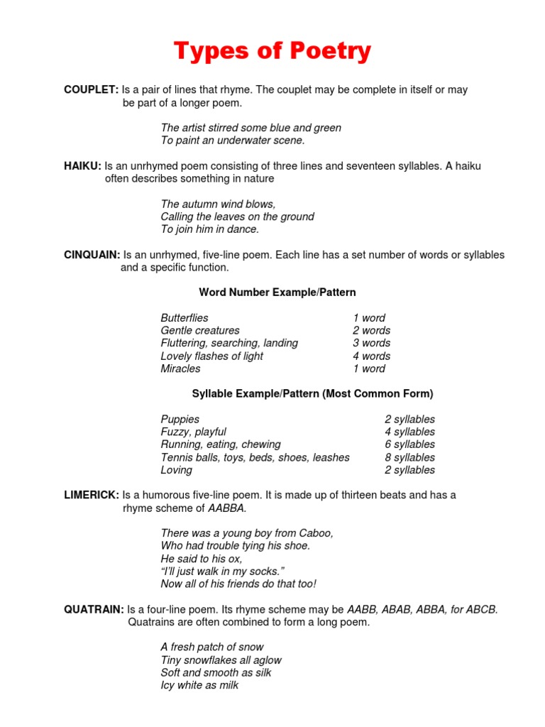 types of poetry1 | Rhyme | Poetry