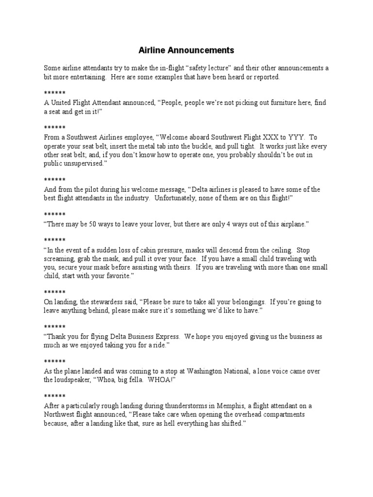 Airline Announcements | PDF