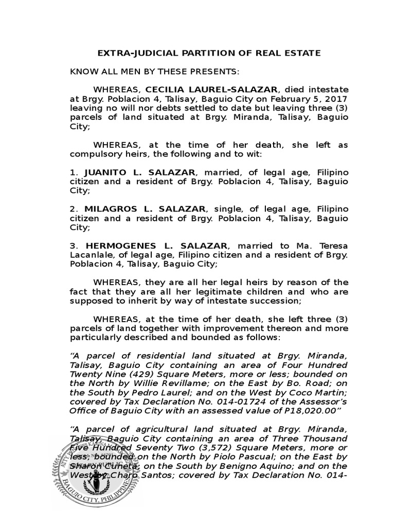 Extra Judicial Partition of Real Estate | Social Institutions | Society