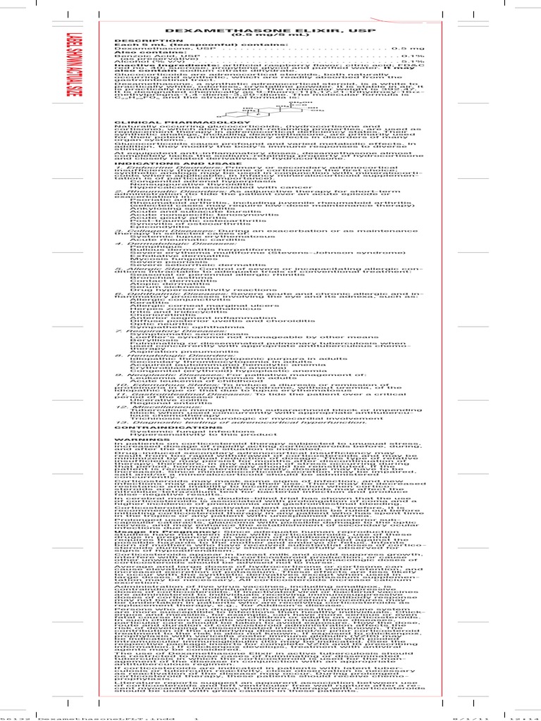 Package Insert Dexamethasone Elixir 0.5mg 5mL | Corticosteroid ...