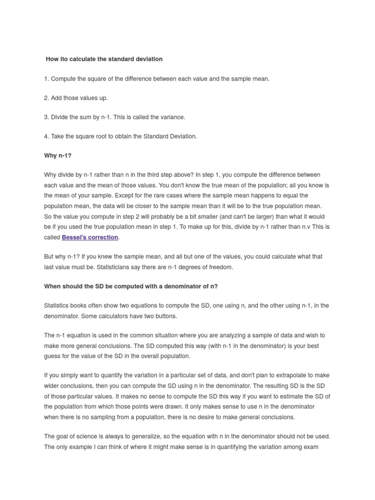How Ito Calculate The Standard Deviation: Bessel's Correction | PDF