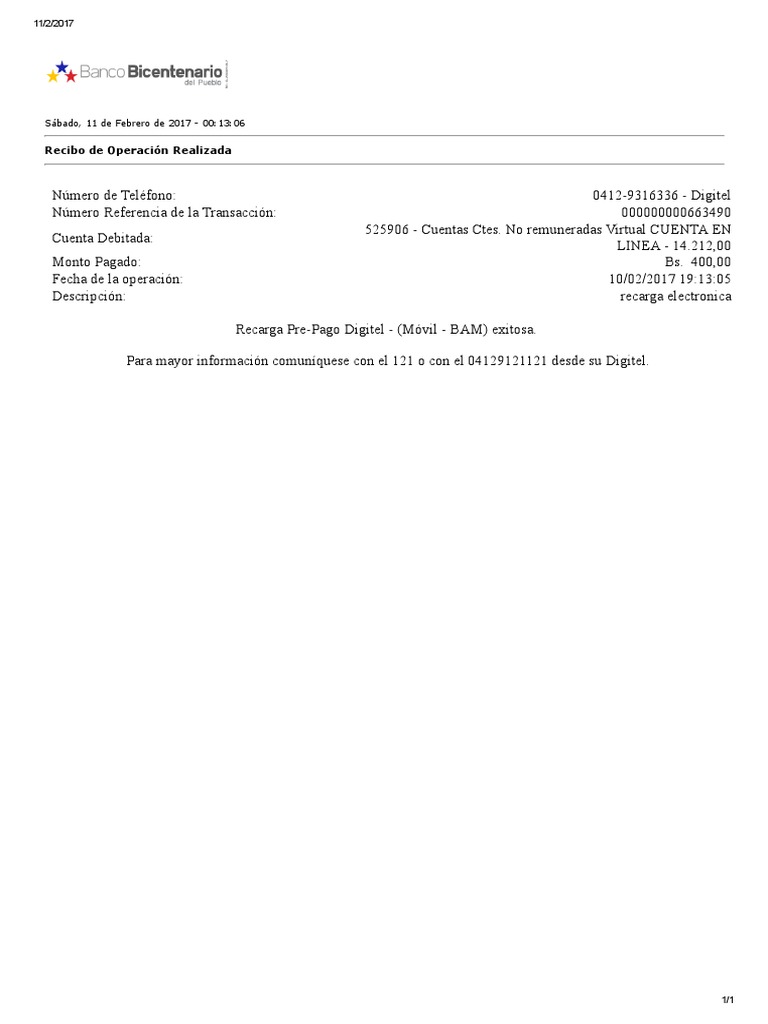 Recibo de Recarga Electronica Digitel Diana | PDF