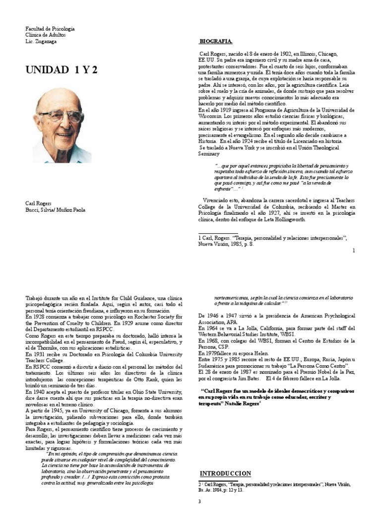 Biografía y Teoría de Carl Rogers | PDF | Psicoterapia | Aparición
