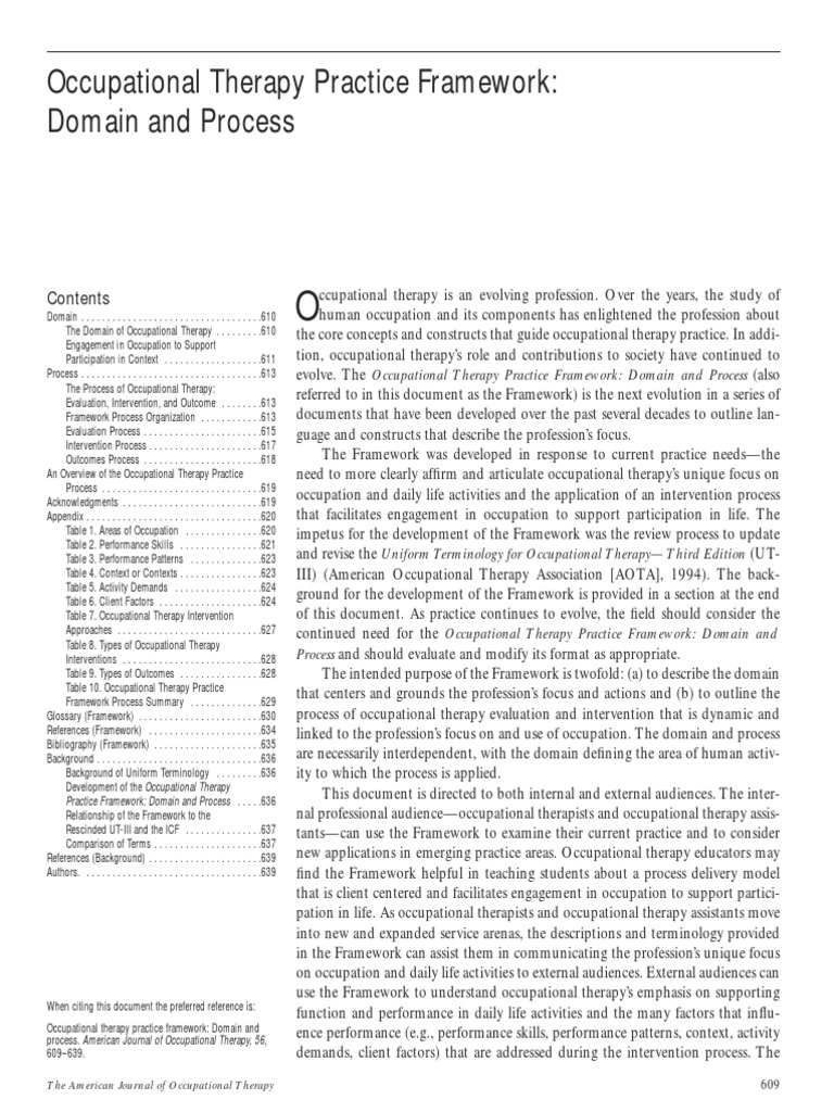 Occupational Therapy Practice Framework | PDF | Occupational Therapy ...