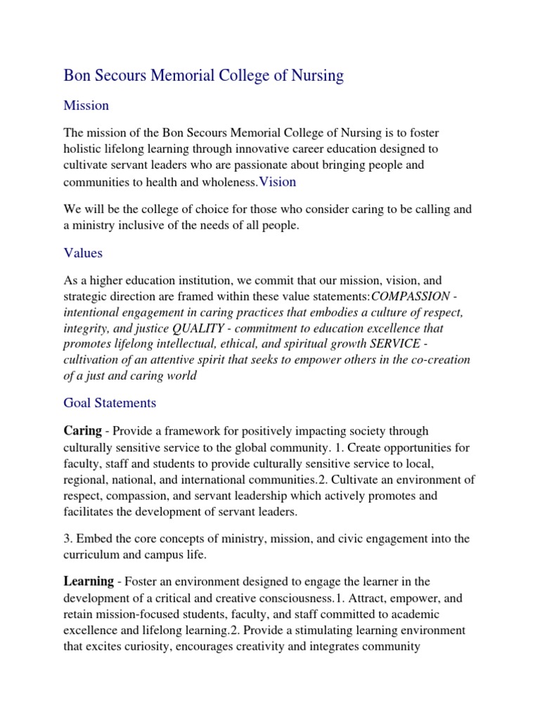 Bon Secours Memorial College of Nursing | PDF
