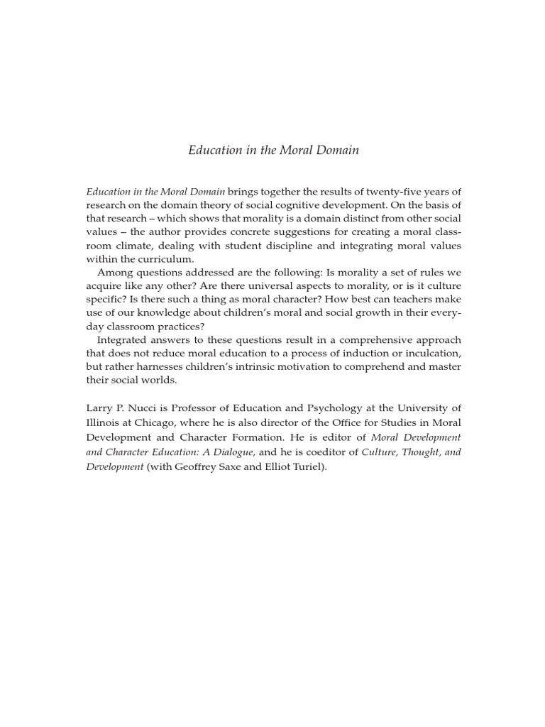 Nucci, L (2003) - Education in The Moral Domain PDF | PDF | Morality ...