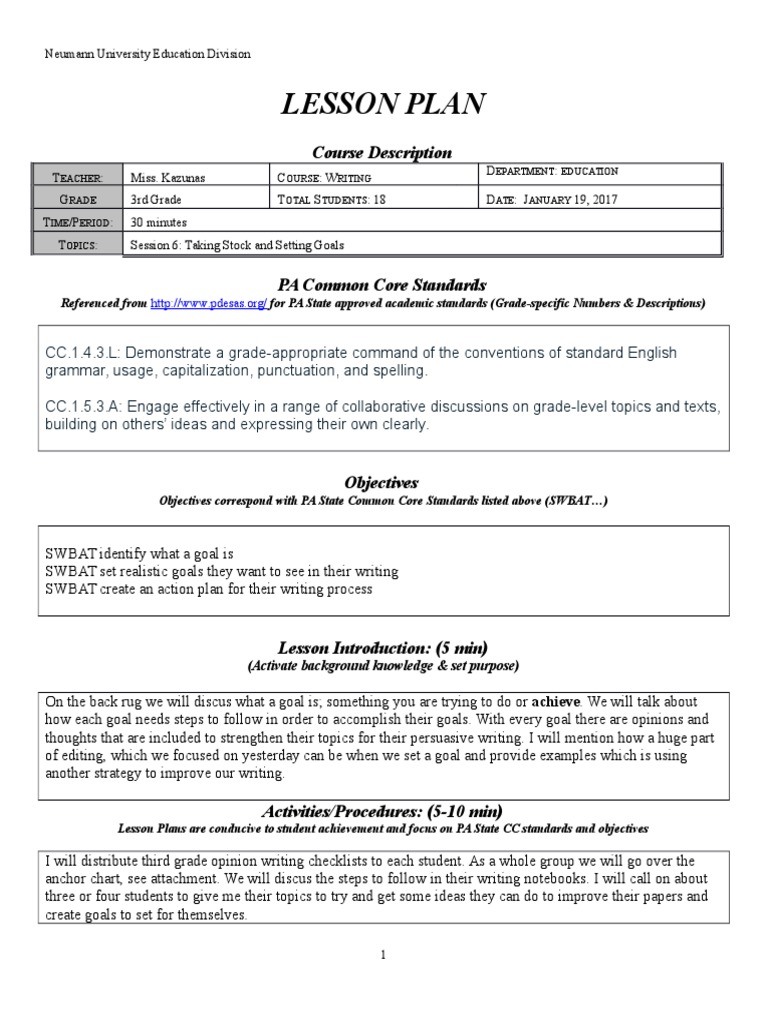 Lesson Plan: Course Description | PDF | Educational Assessment | Teachers