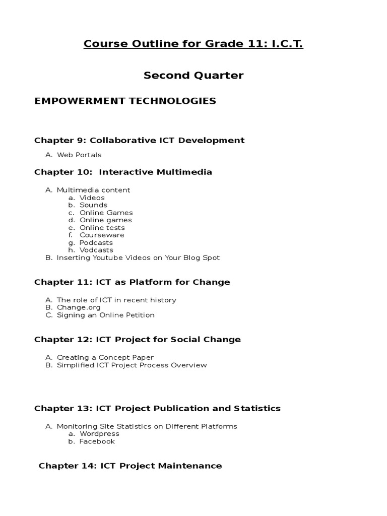 Course Outline For Grade 11 ICT | PDF