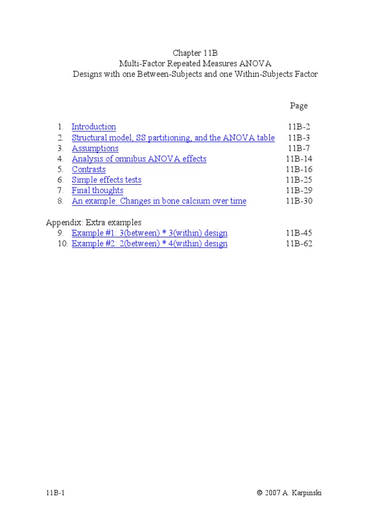 Chapter 11B Multi-Factor Repeated Measures ANOVA Designs With One Between-Subjects and One ...