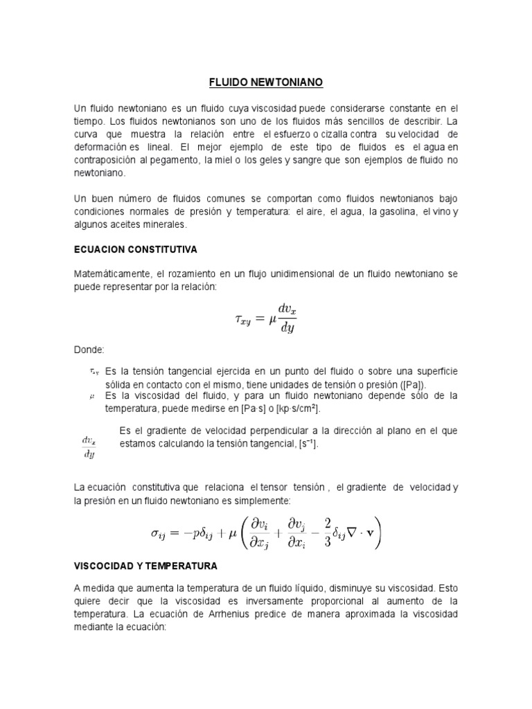 Fluido Newtoniano y No Newtonianos | PDF | Viscosidad | Dinámica (Mecánica)