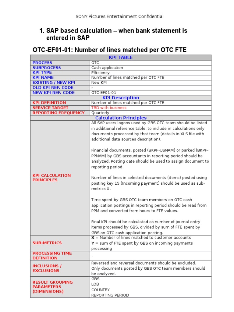 Feasibility Study KPI OTC-EF01-01 V1.10 (Number of Lines Matched Per ...