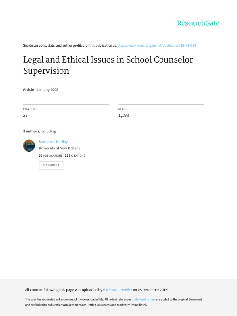 Legal and Ethical Issues in School Counselor Super | PDF | School ...