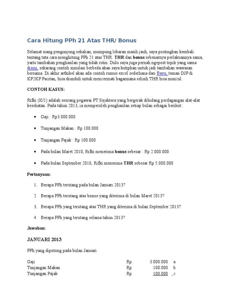 Cara Hitung PPH 21 Atas THR | PDF