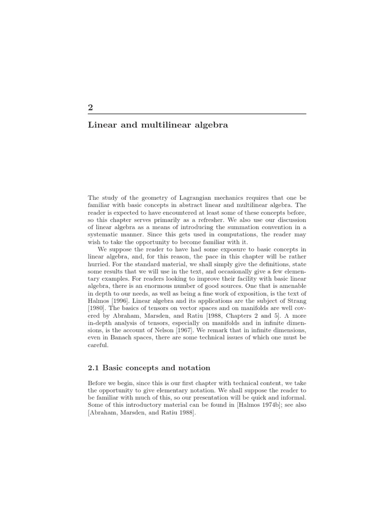 2 Linear and Multilinear Algebra: 2.1 Basic Concepts and Notation | PDF ...