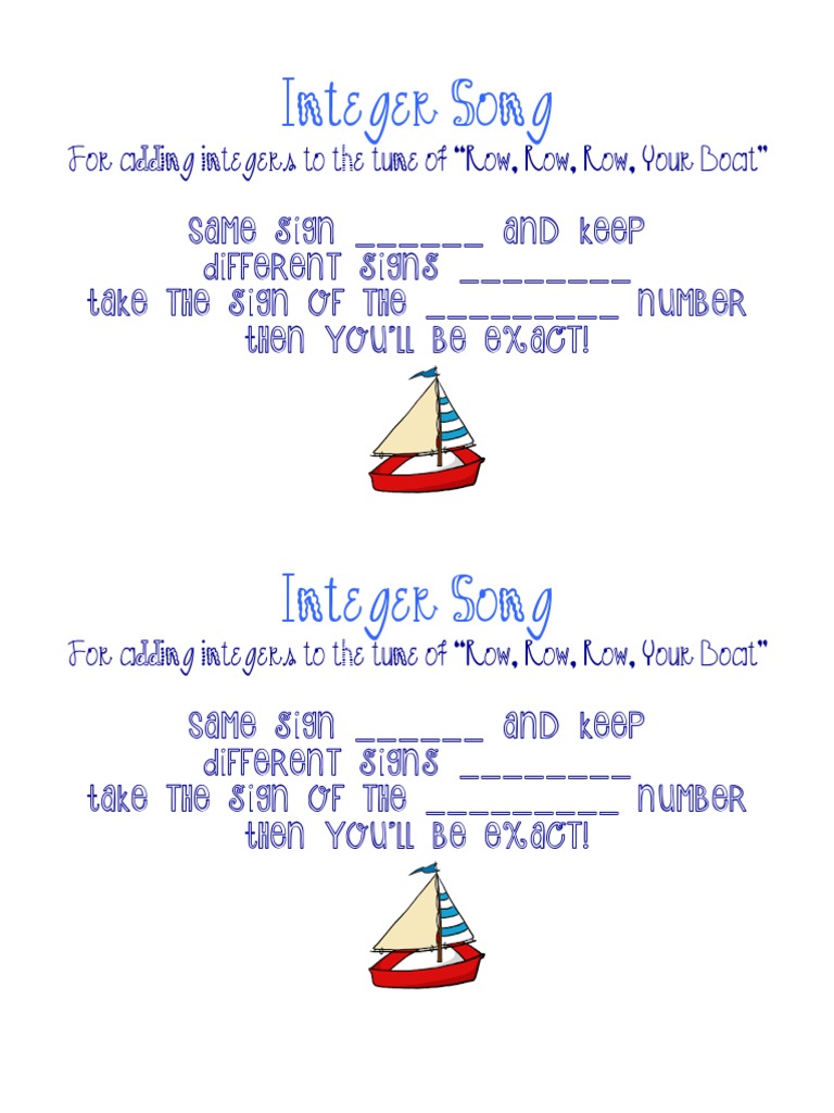 Integer Addition Song Guide | PDF | Language Arts & Discipline