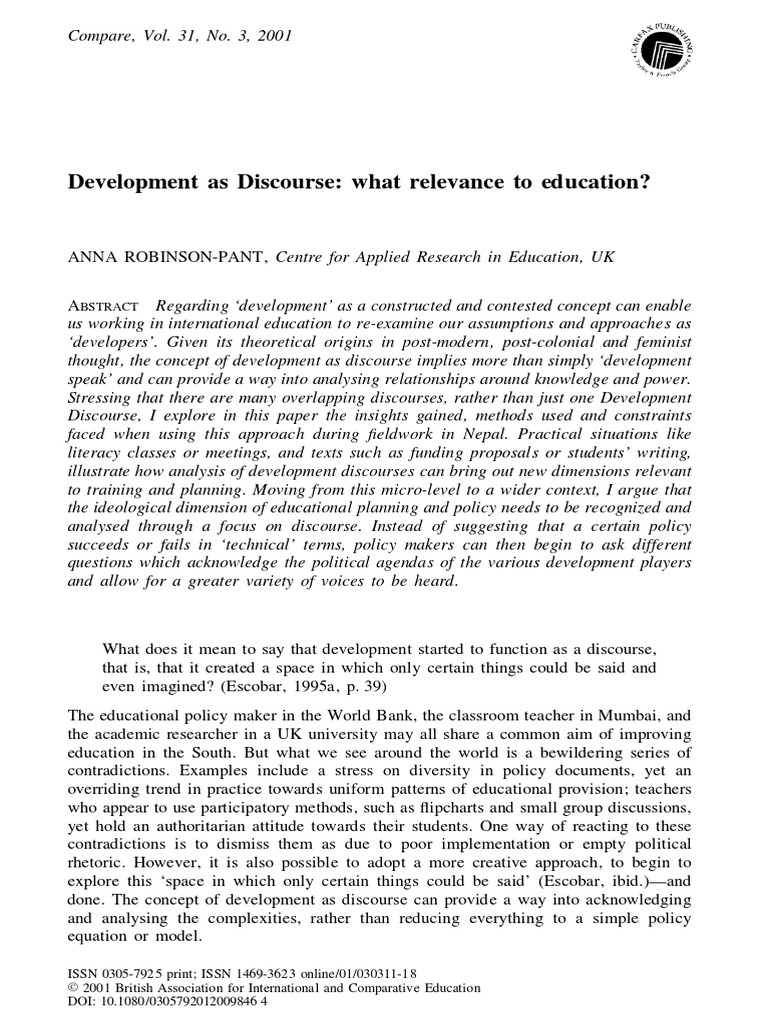 Development Discourse in Education | PDF | Discourse | Literacy