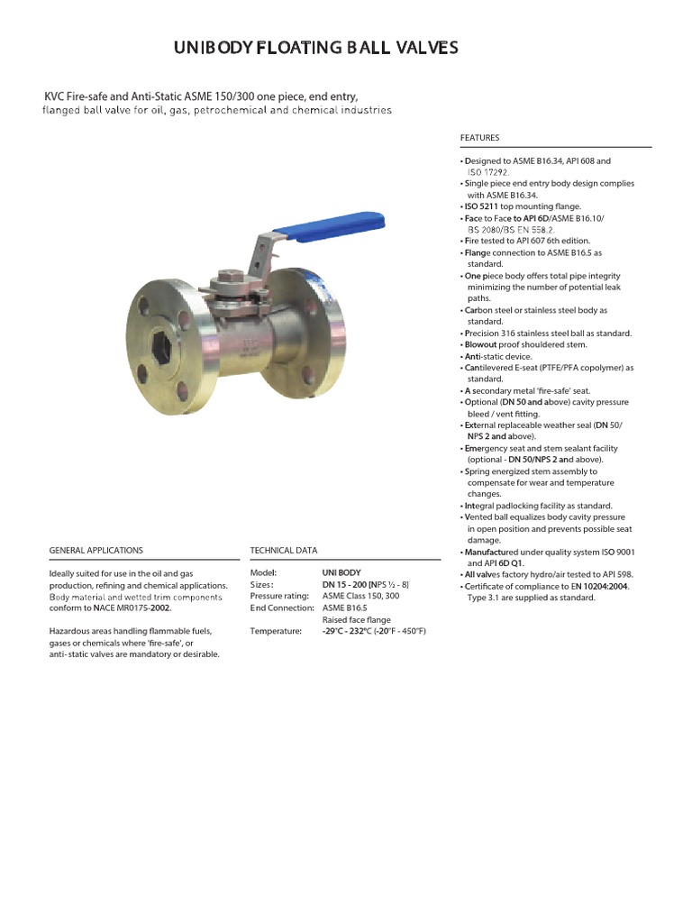 Unibody Ball Valve | PDF | Valve | Mechanical Engineering