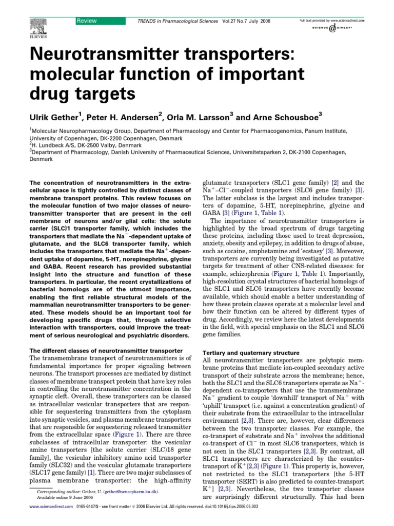 Neurotransmitter Transporters: Molecular Function of Important Drug ...