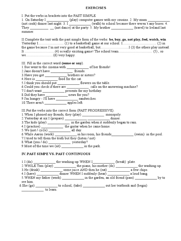 Exercises-Past Simple vs. Past Continuous | PDF | Games & Activities ...
