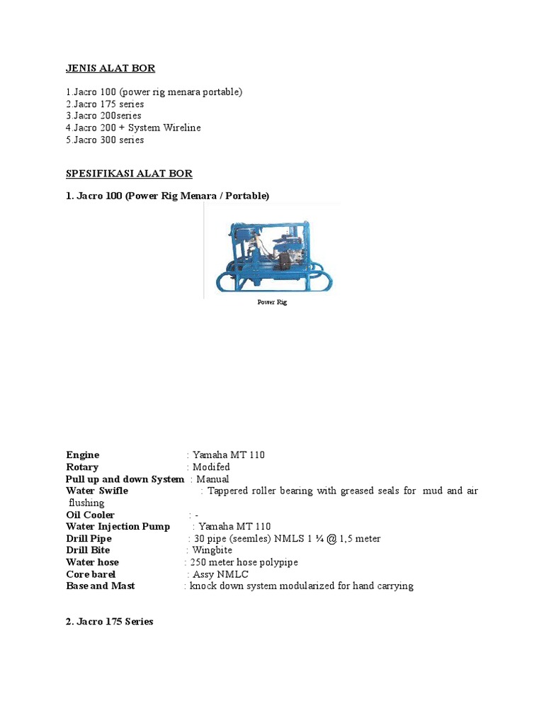 Jenis Alat Bor | PDF | Drilling Rig | Cylinder (Engine)