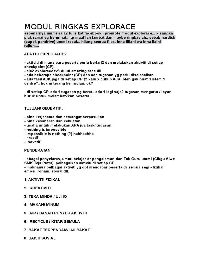 Modul Ringkas Explorace | PDF