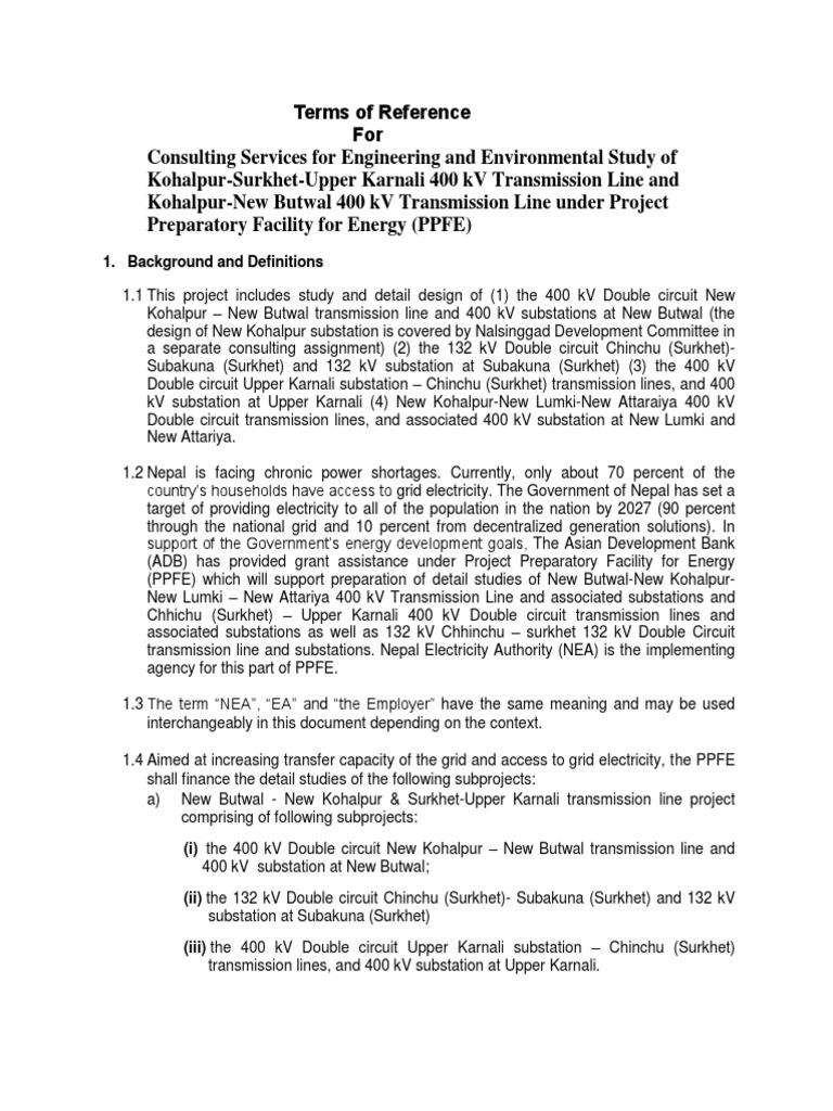 Term of Reference | PDF | Electrical Substation | Environmental Impact ...