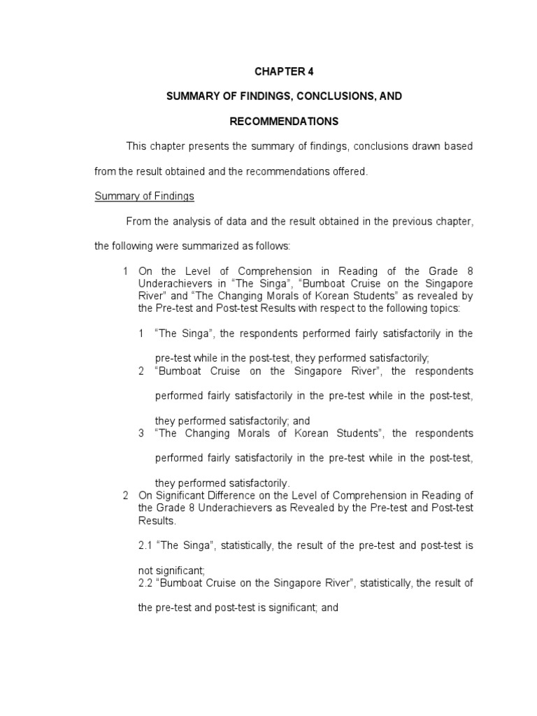 Summary of Findings, Conclusions, and Recommendations | PDF ...