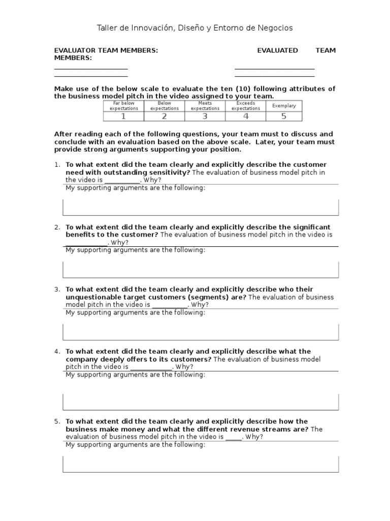 Business Model Pitch Evaluation Guide | PDF | Business | Marketing