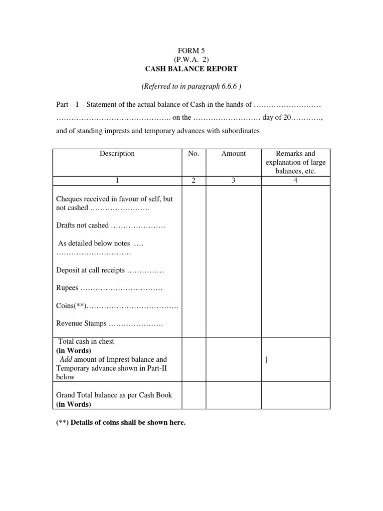 Cash Balance Report Template | PDF | Finance & Money Management