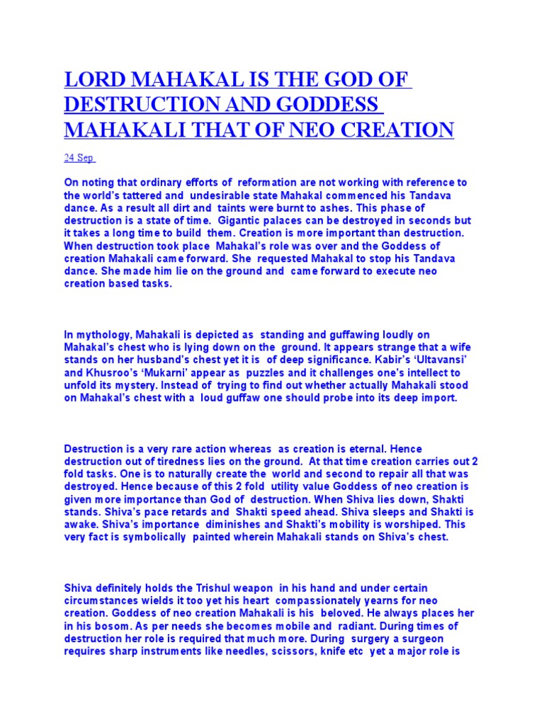 Lord Mahakal Is The God of Destruction and Goddess Mahakali That of Neo ...