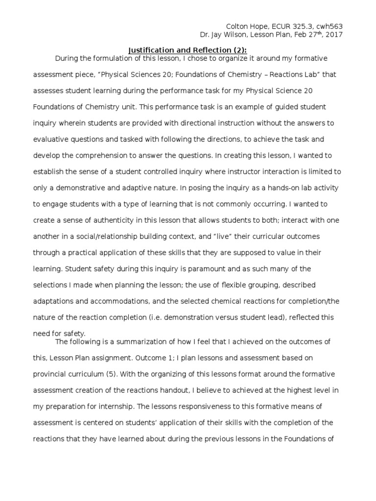 Reflection - Lesson Plan | PDF | Lesson Plan | Educational Assessment