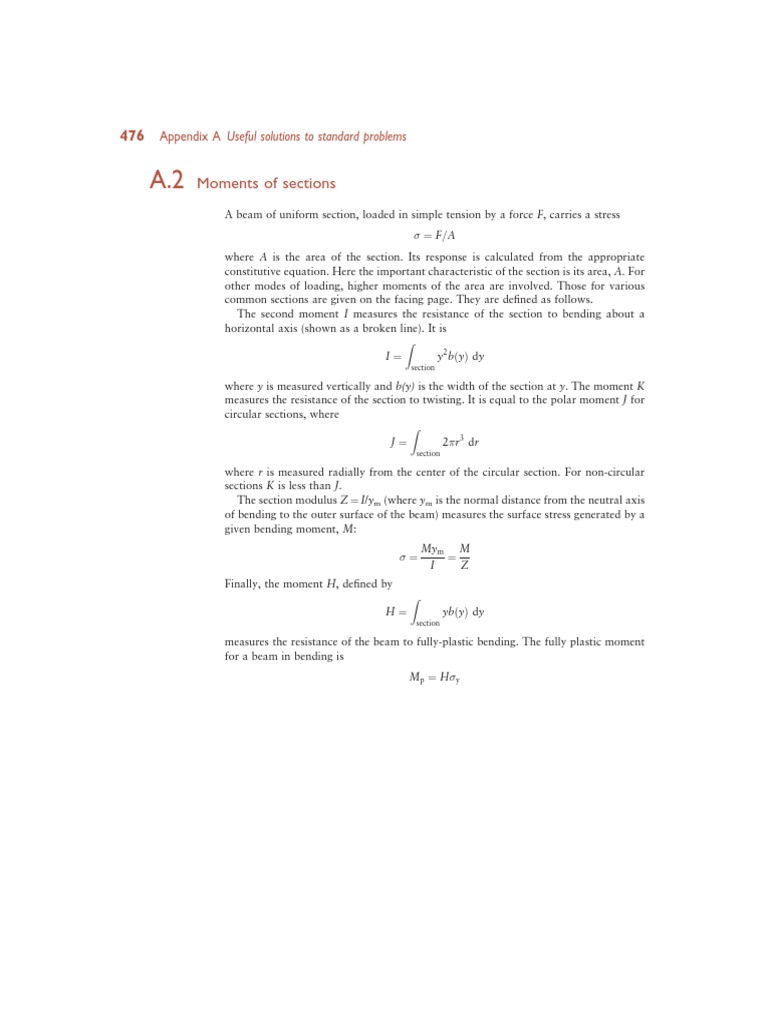 Moments of Sections: Appendix A Useful Solutions To Standard Problems | PDF | Bending | Beam ...