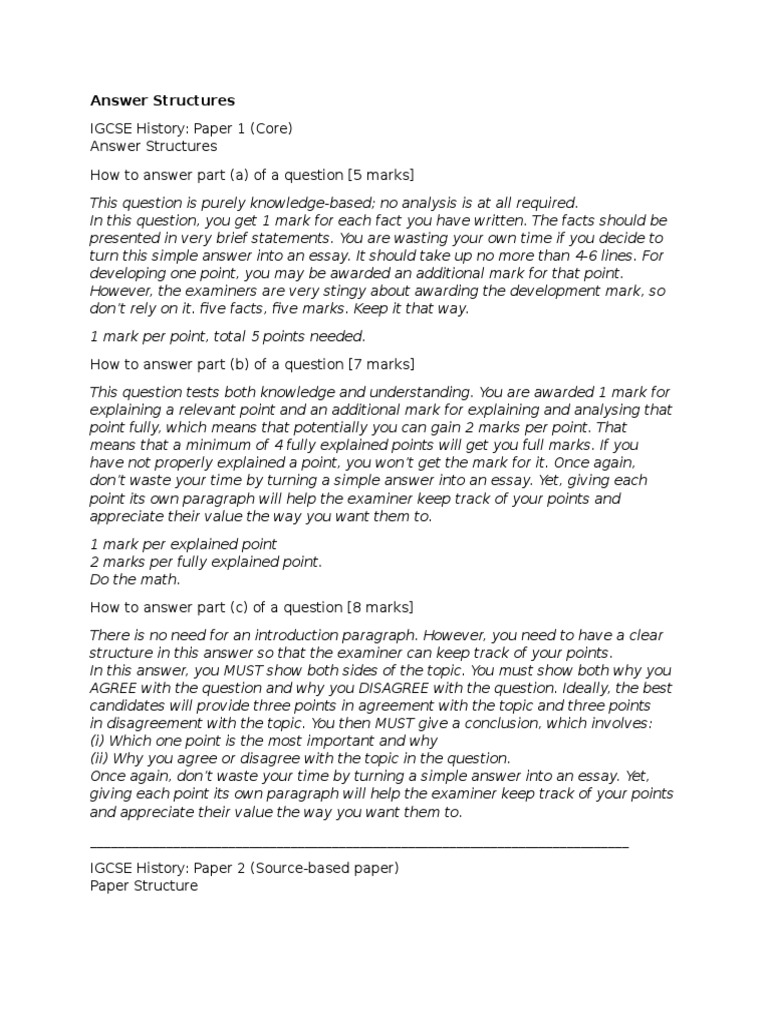 IGCSE History Answer Structures 1 & 2 | PDF | Question | Essays