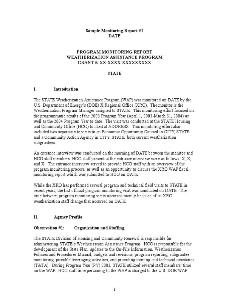 Sample Monitoring Report #1 Date | PDF
